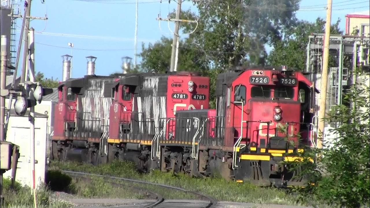 CN 4767 4781 526 & 7526 Leads LEM North To East At Bretville Jct AB - YouTube