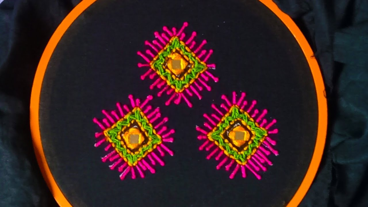 Mirror work hand embroidery | Hand embroidery design | All over hand ...