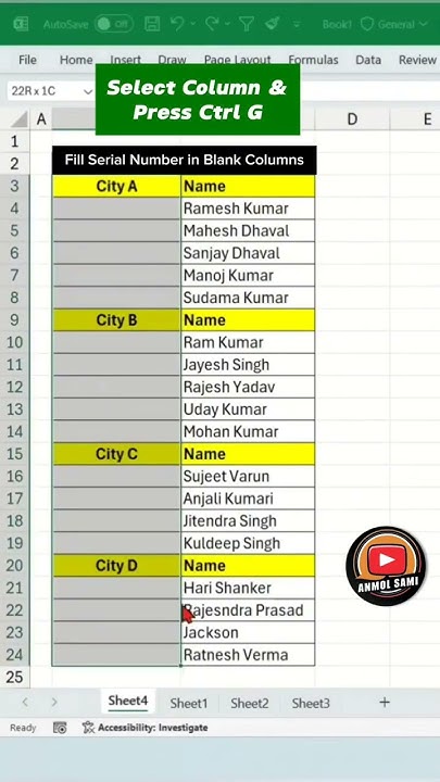 Excel Tips & Tricks | How to Fill Serial Numbers in Blank Columns #exceltips #exceltutorial # ...