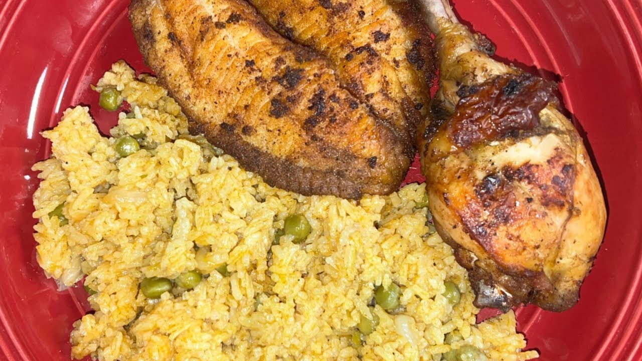 How cook rice with fried chicken | skinless Tilapia - YouTube