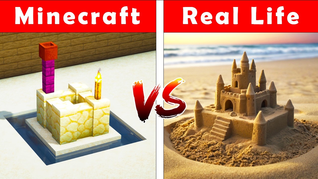 Minecraft VS Real Life [MINECRAFT SAND CASTLE IN REAL LIFE] - YouTube