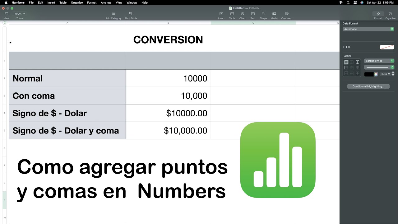 Como se cambia el formato de numeros en Numbers de la Mac - YouTube
