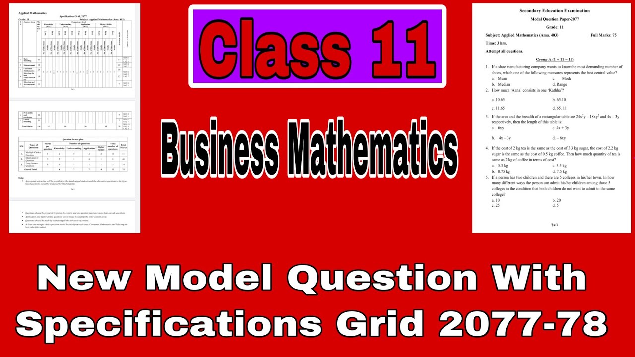 Class 11 | Business Mathematics New Model Question With Specifications ...