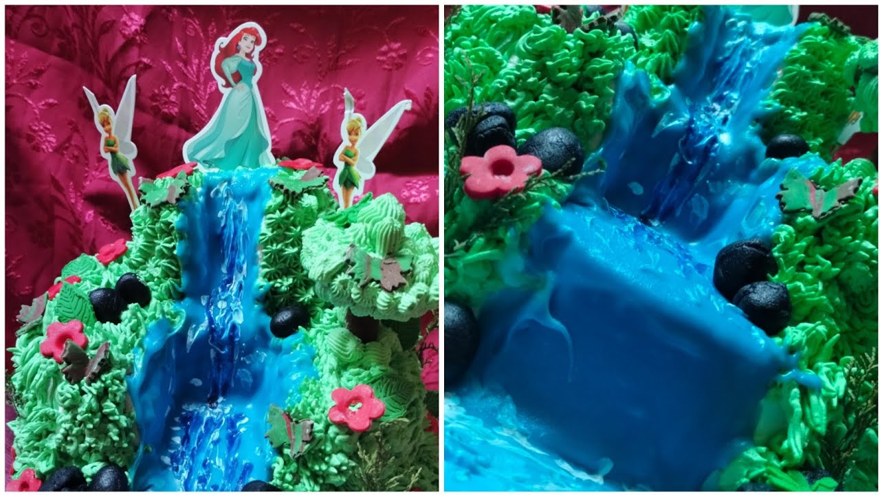 Decorating a waterfall cake||theme based cake - YouTube