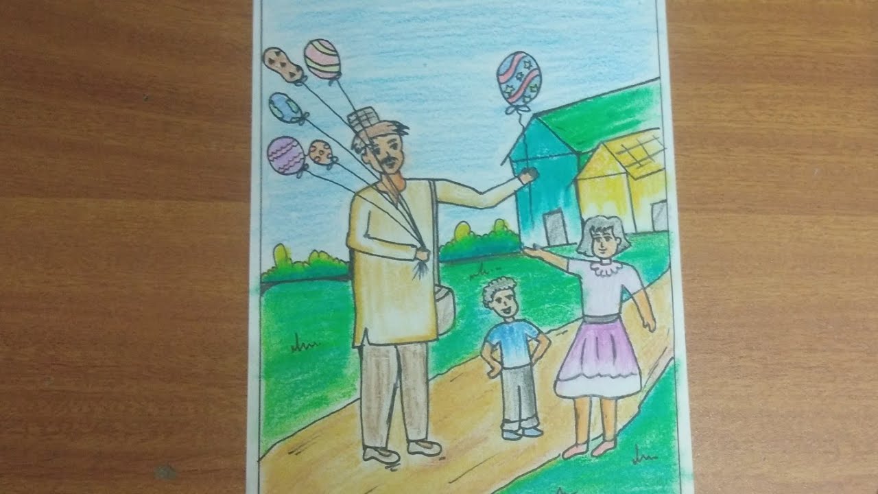 How to Draw Balloon Seller//Balloon Seller Drawing//Colouring page ...