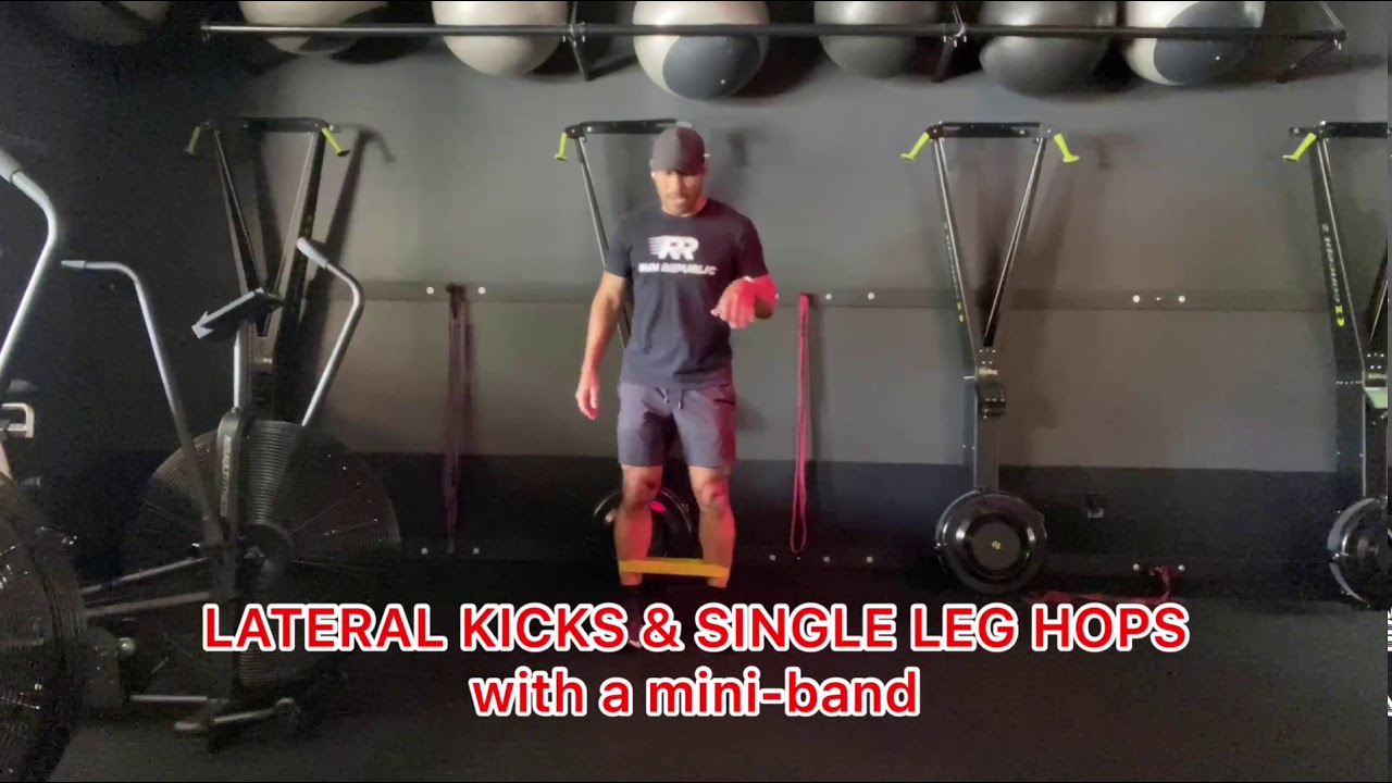 Lateral Kicks and Single Leg Hops with a mini-band - YouTube