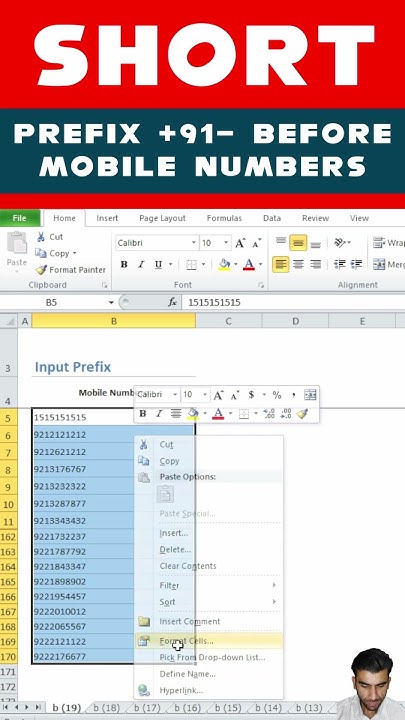Add +91 to 📱 Number 😎 in #excel | PREFIX Any Digits to Numbers in a Sec. #short #shorts - YouTube