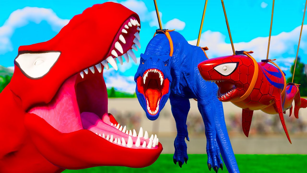 All Spider Man Dinosaurs Fighting vs Superheroes T-Rex in Spider Man ...