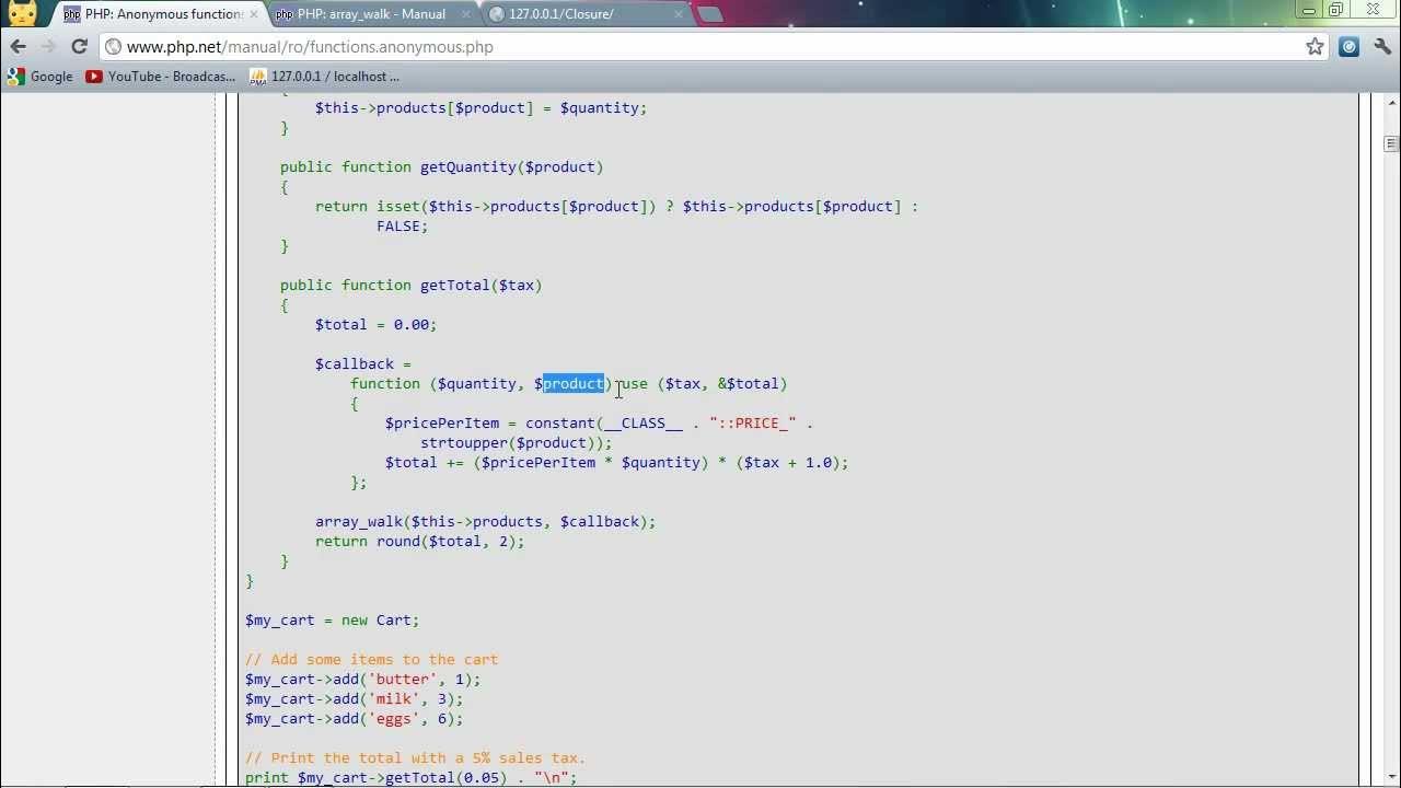 PHP Closure (Anonymous function) Tutorial - YouTube