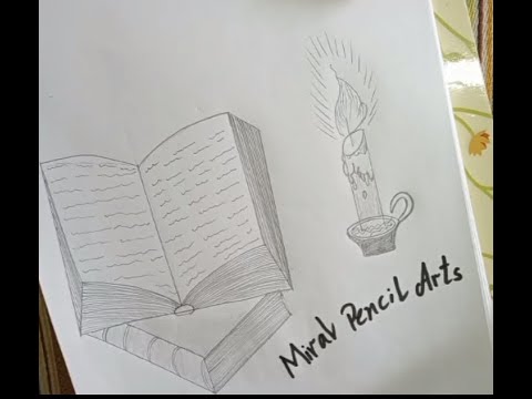 How to make book with candle light drawing || beautiful sketch by Miral ...