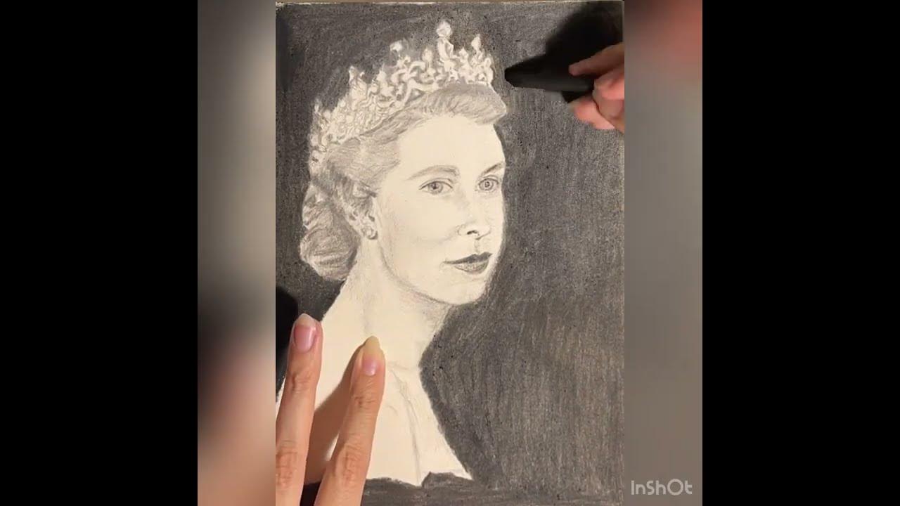 Drawing of Queen Elizabeth using pencil and charcoal - YouTube