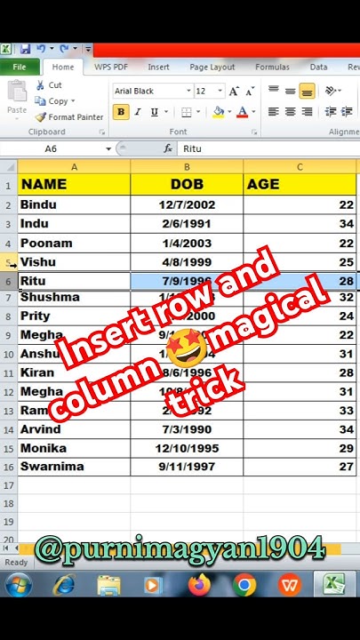 How To Insert Row And Column In Excel || Row & Column insert trick #excel #row&column #viral # ...