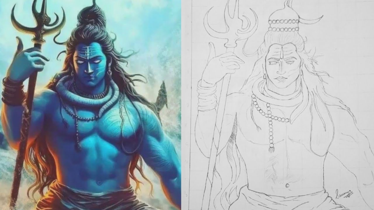 How To Draw Mahadev Angry Lord Shiva Drawing Outline Tutorial Youtube