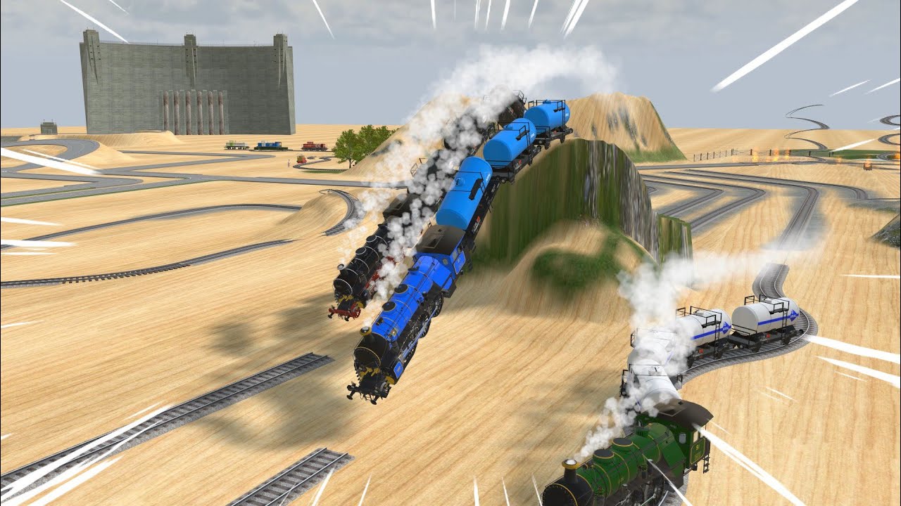 3 trains chase each other and jump over a cliff 🔴 Eps 4 - YouTube