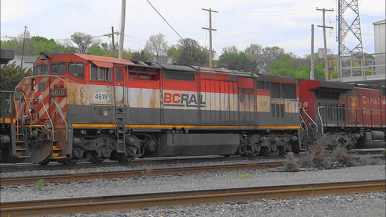 BC Rail Barn and Canadian Pacific Engines on CSX Grain Train - YouTube
