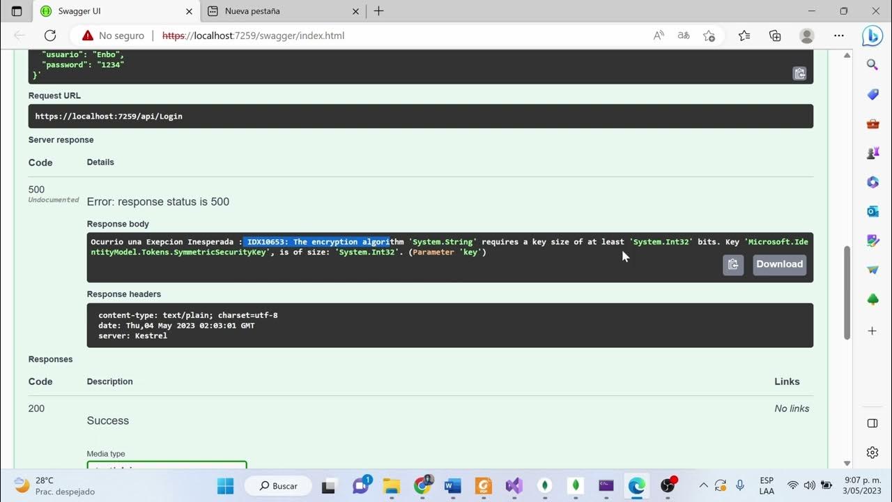 IDX10653: The encryption algorithm 'System.String' requires a key size of at least 'System.Int32 ...