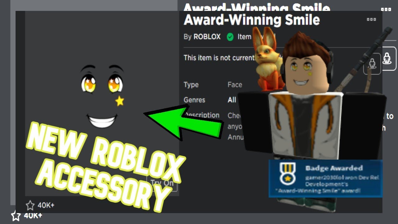 New roblox Face!!! Award-Winning Smile (How to get it) - YouTube