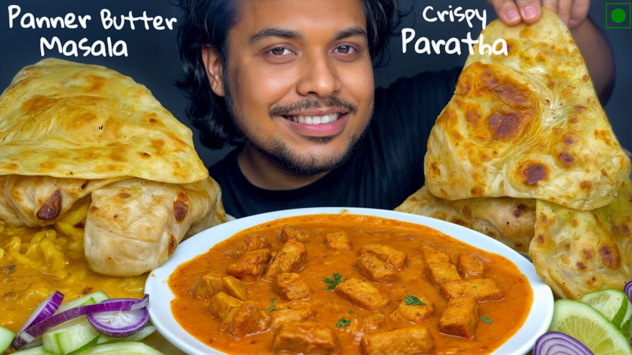 EATING PANEER BUTTER MASALA WITH🥵PARATHA😋|BUTTER NUN WITH PANEER|SPICY ...