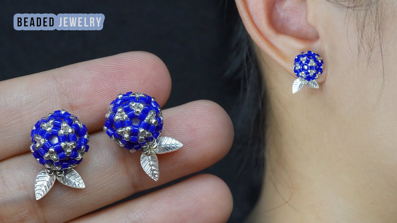 Blueberry beaded stud earrings. How to make beaded earrings. Jewelry ...