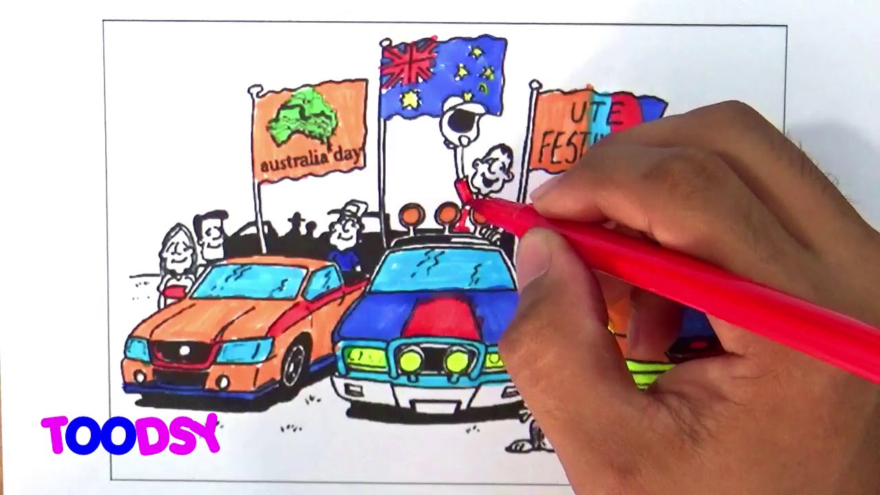 How to Color People Celebrating Australia Day With Ute Festival ...