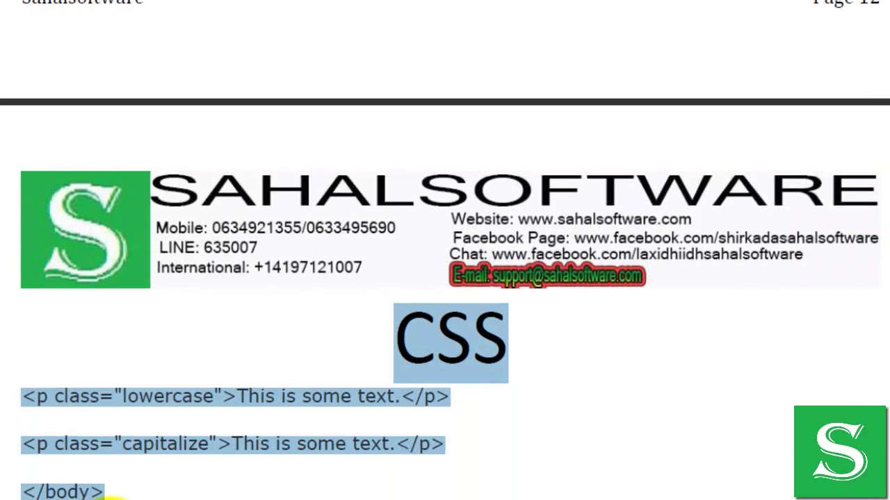 Lesson 08 Css Text Transformation Web Design Sahalsoftware Youtube 0478