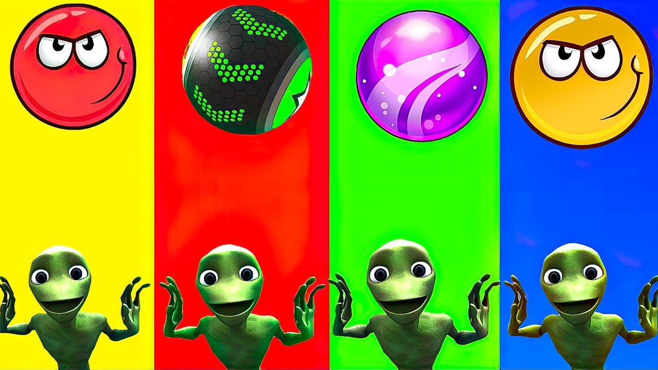 Alien dance on different balls ! Yellow vs Red vs Green vs Blue Alien ...