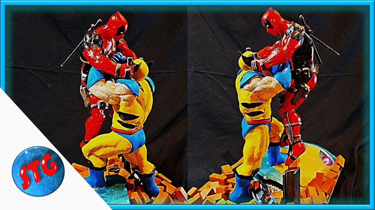 Sculpting clay diorama of Deadpool and Wolverine from Deadpool ...