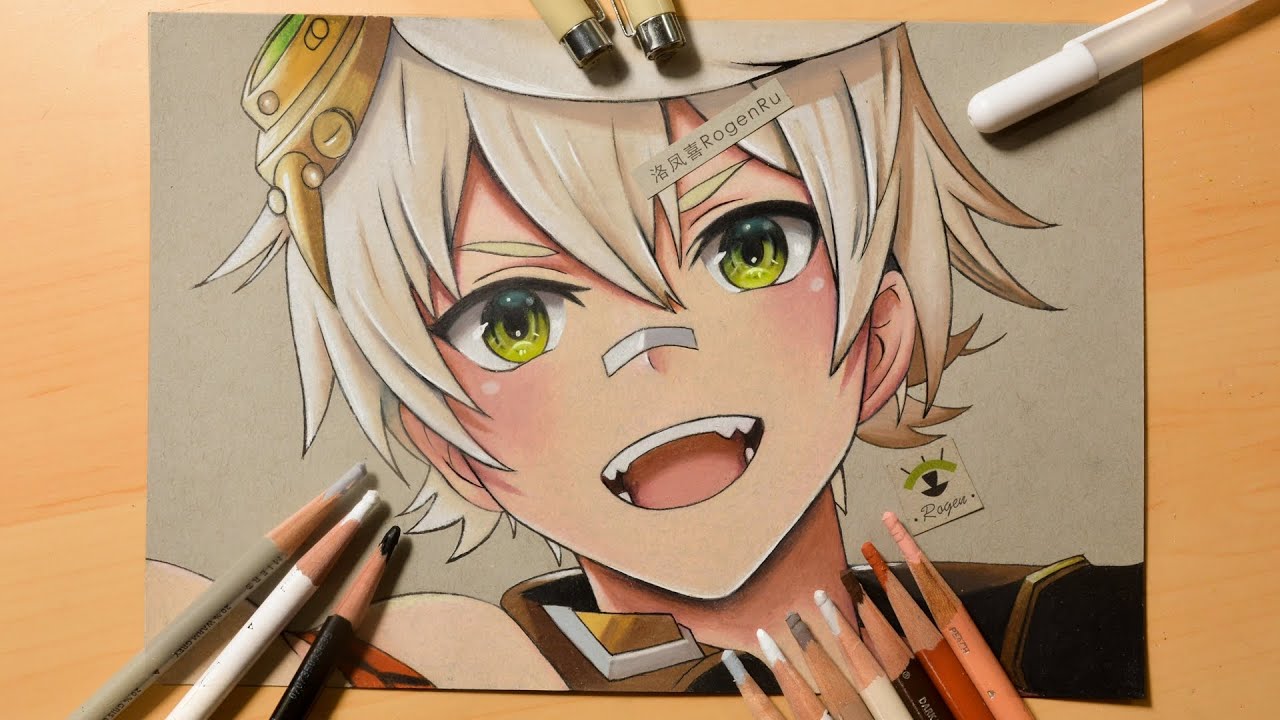 How to draw an anime-style game character with Prismacolor pencils [350 ...