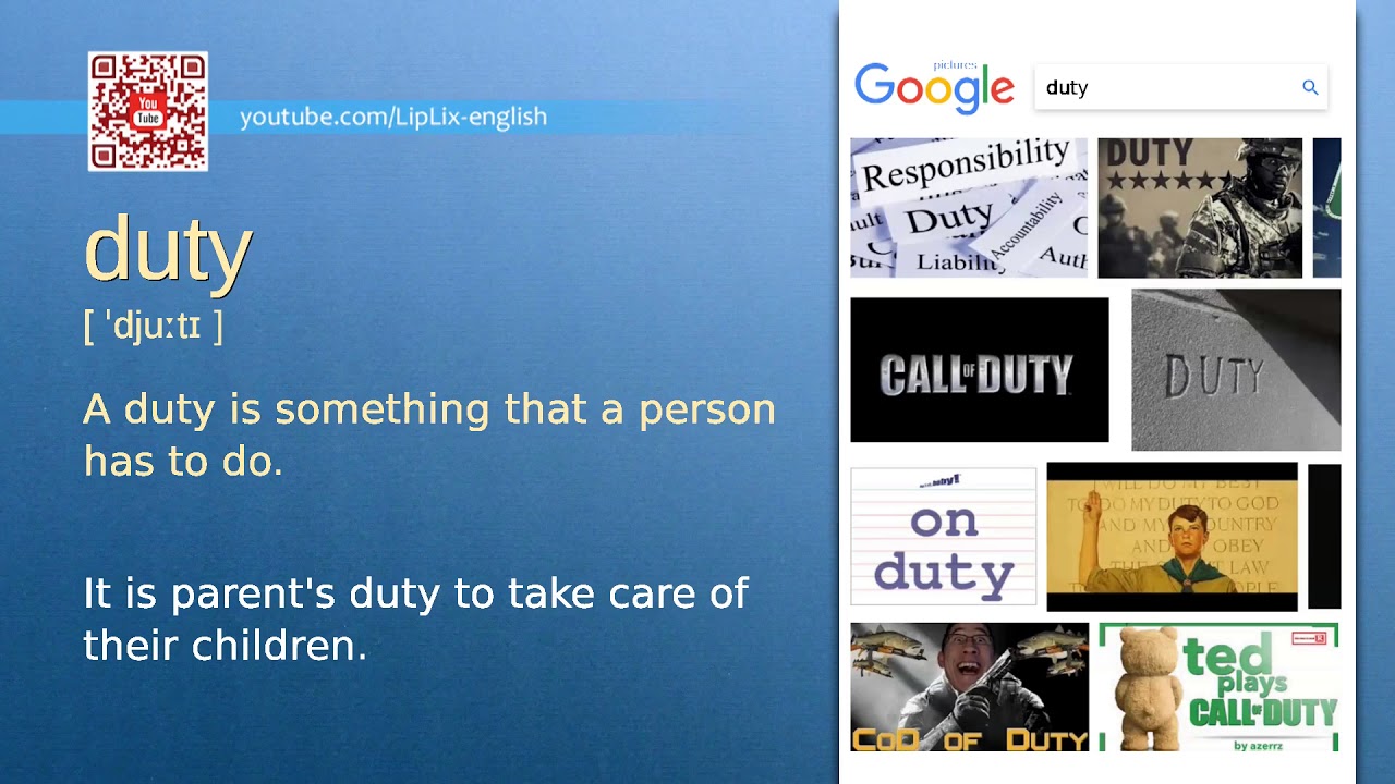 Duty : B1 level english vocabulary lesson, www.LipLix.com - YouTube