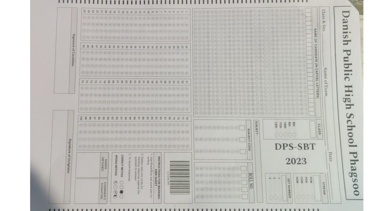 DPS-SBT 2023 | Filling of OMR Sheet | - YouTube