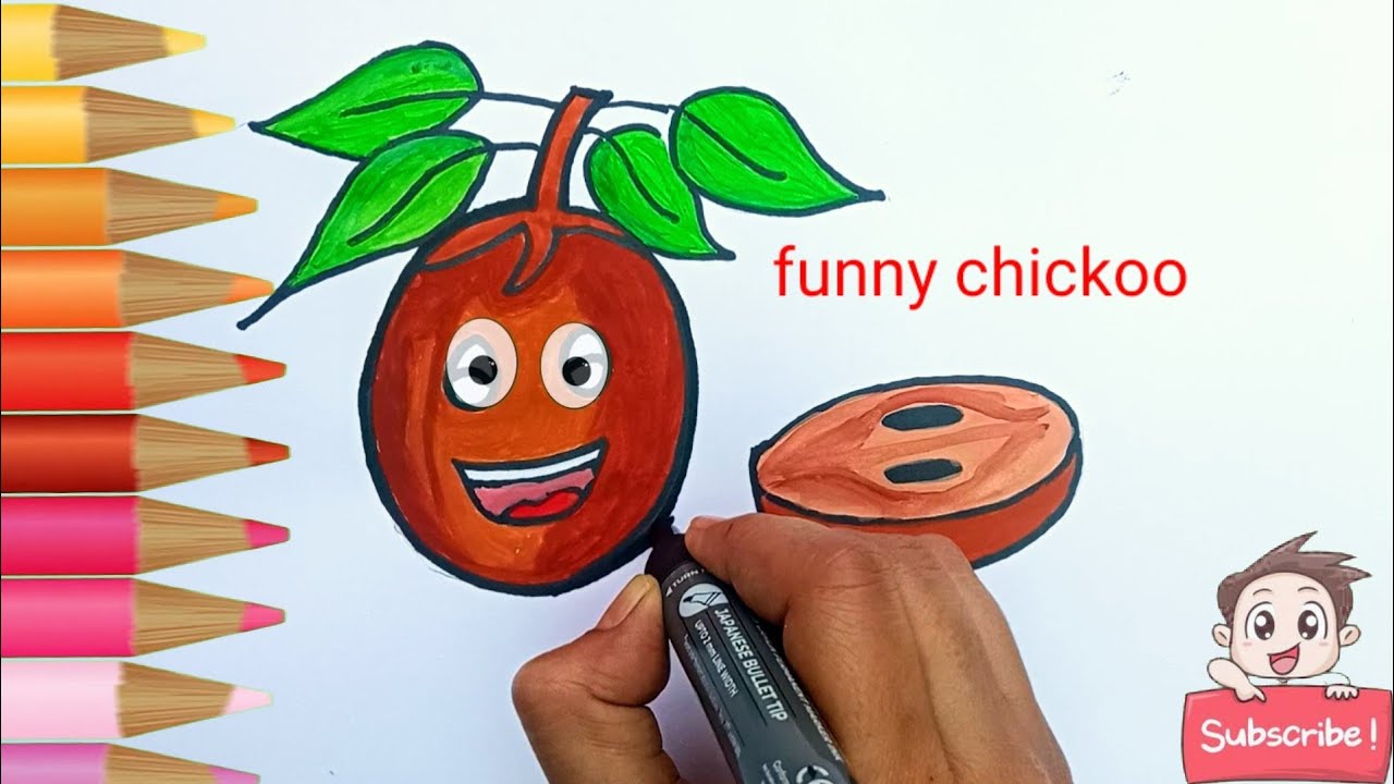 funny chickoo//how to draw a chickoo//chickoo painting//fruit chickoo ...