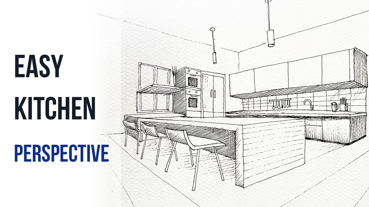 Two-Point Perspective Kitchen Drawing (Step-by-Step for Beginners ...