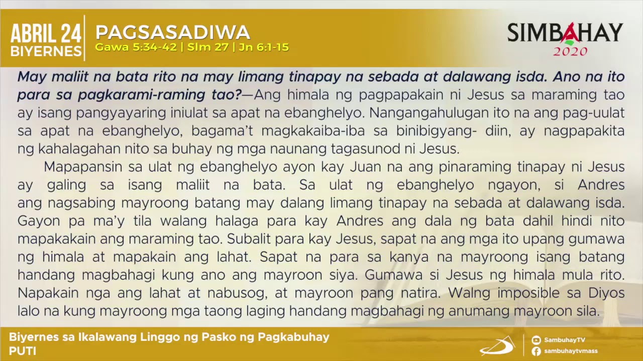 Simbahay | Biyernes sa Ikalawang Linggo ng Muling Pagkabuhay| Abril 24 ...