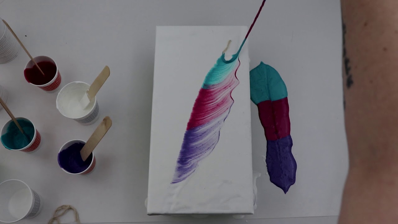 (309) Feather String Pull with Extreme Sheen Paint, Fluid Abstract Art ...
