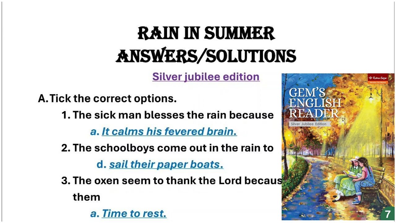 Rain in summer poem question and answers class 7 gems english silver ...