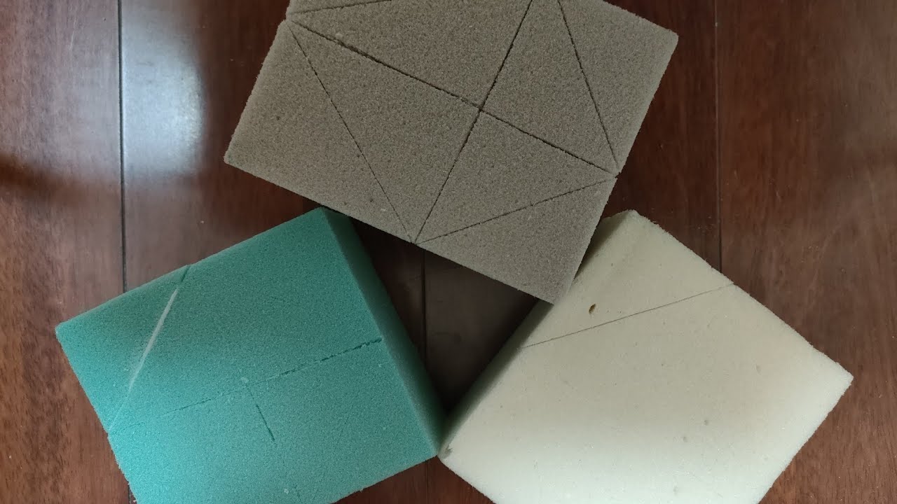 ASMR 3 Colors Of Dry Floral Foam Triangular Prism Crush - YouTube