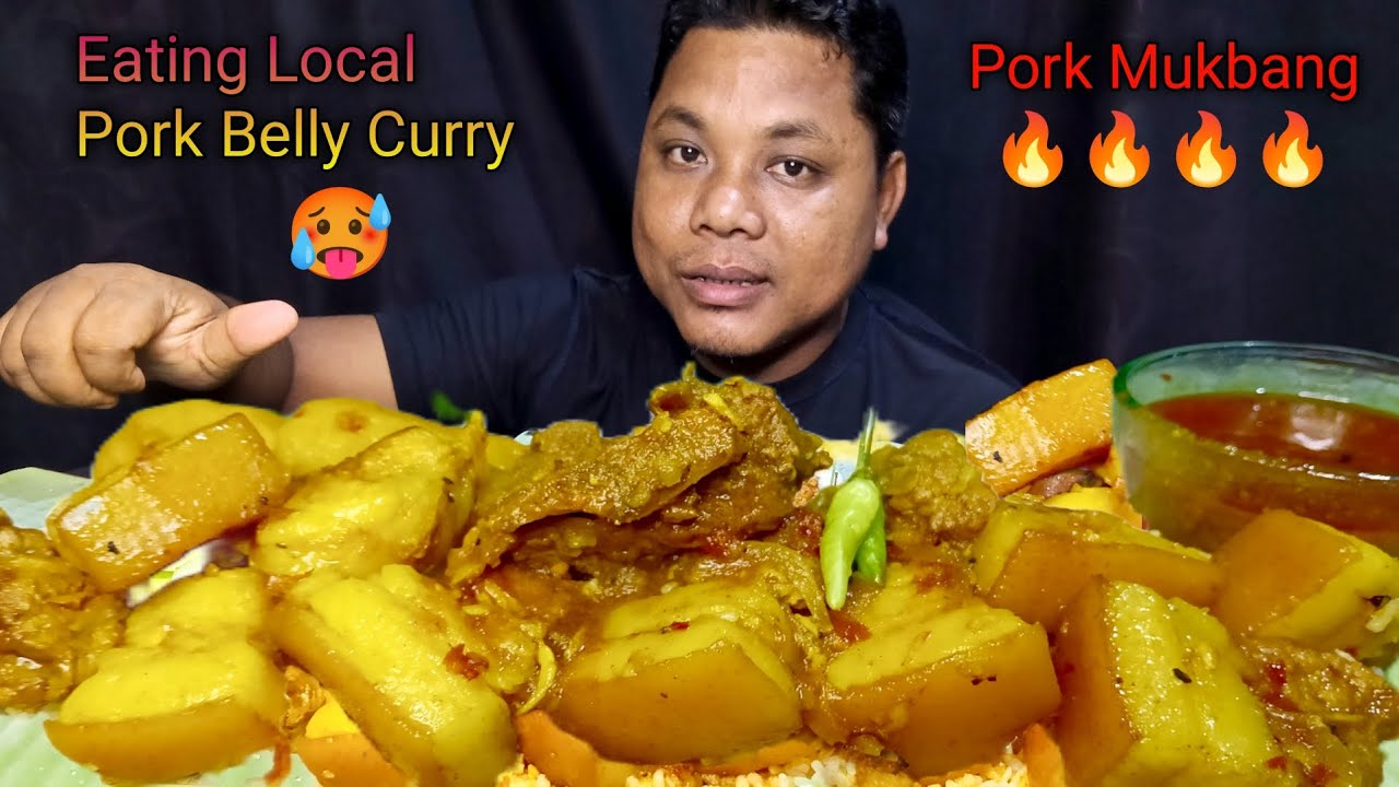 Eating Local Pork Belly Curry With Basmati Rice | Pork Mukbang ...