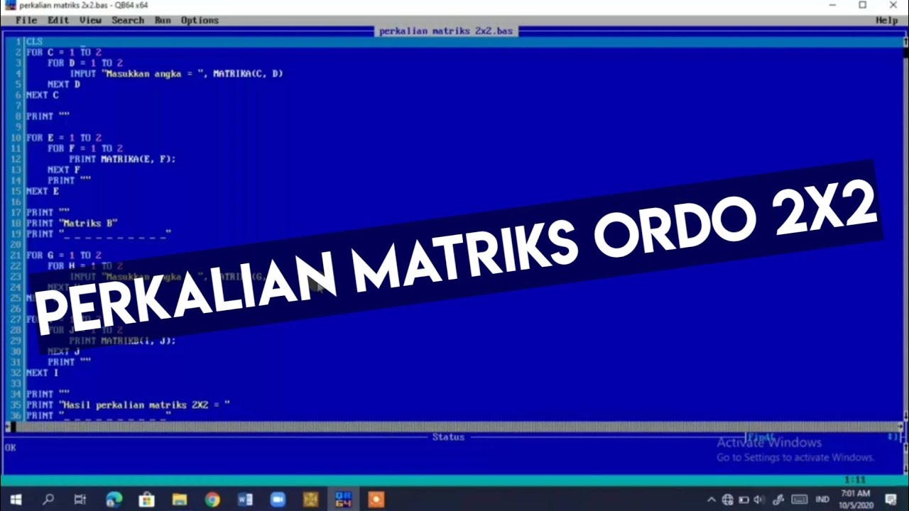 Program QBASIC [Perkalian Matrik 2x2] - YouTube