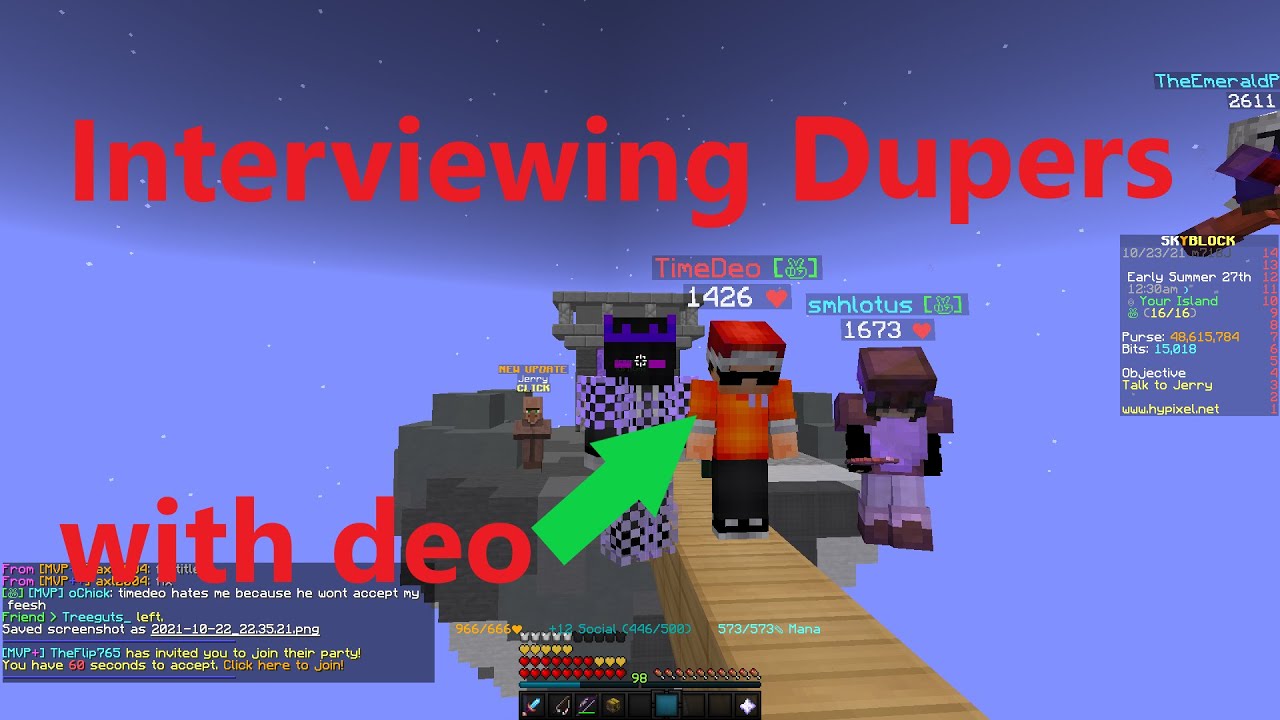 Interviewing dupers with Timedeo, Hypixel Skyblock - YouTube