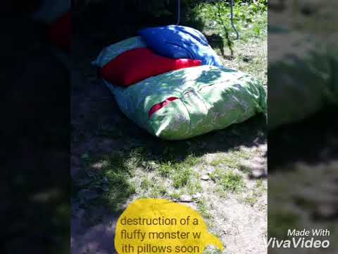 destruction of a fluffy monster with pillows soon - YouTube