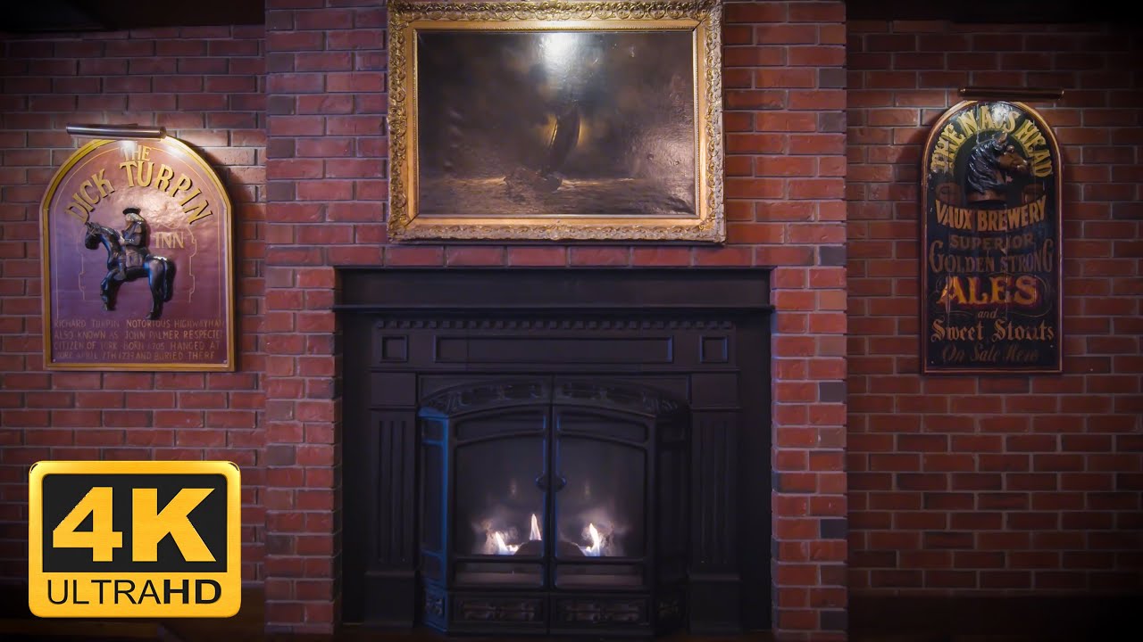 🔥 Classic Pub Brick Wall Fireplace 🔥 (10 Hours) 4K Ultra HD Unique Fire ...