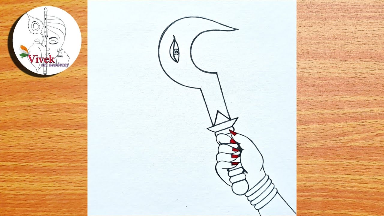 Drawing steps to draw Durga Mata hand holding khadag, easy drawing for ...