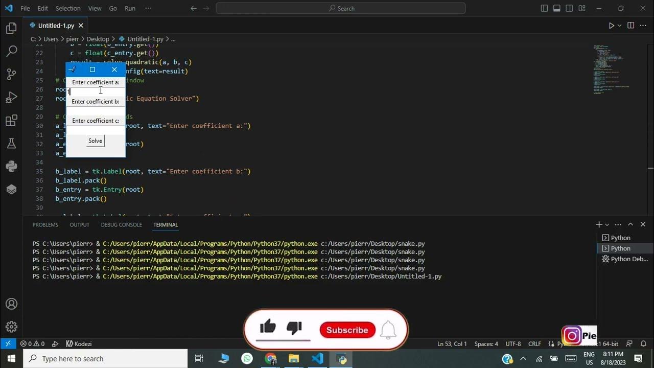 Build a Quadratic Equation Solver GUI with Python and Tkinter | Step-by-Step Tutorial - YouTube