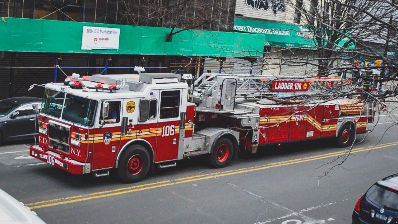 FDNY - Tiller Ladder 106 Responding Urgently to Reports of Smoke ...