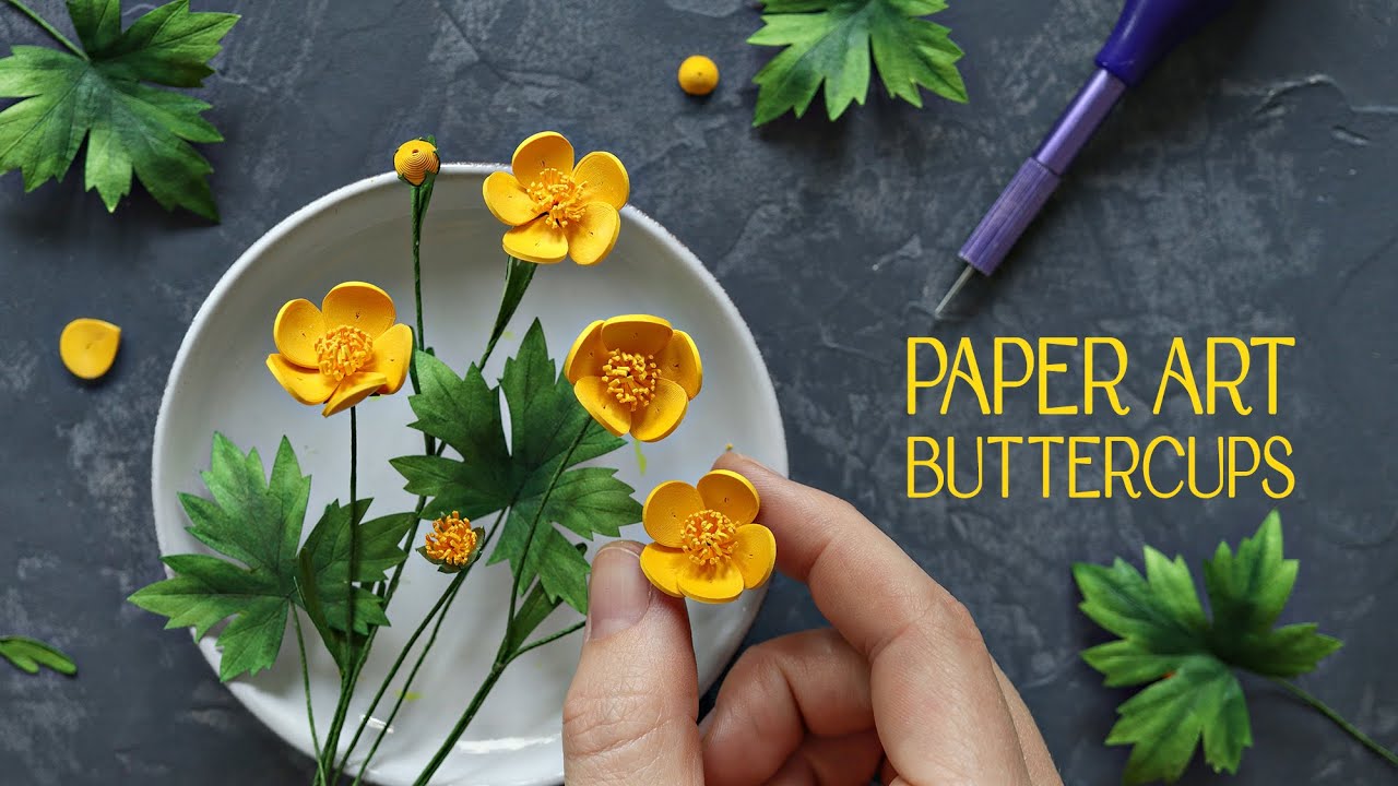 Tiny Paper Buttercup Ranunculus 🌼🌿 Relaxing Art Process - YouTube