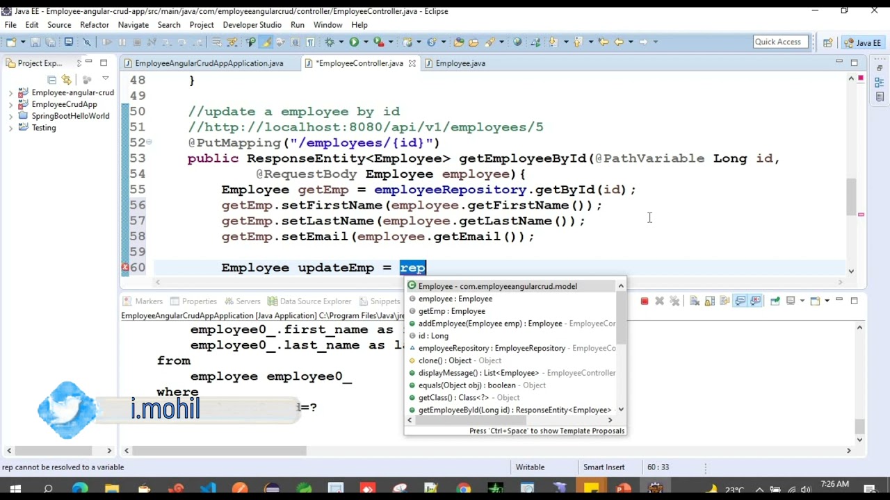 9 Update A Employee By Id Rest Api Using Spring Boot And Mysql Database Youtube