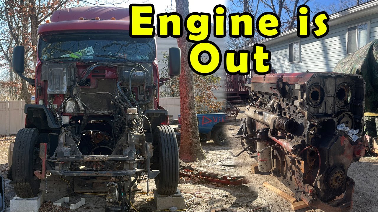 Removing the Engine out of the 2010 Peterbilt Semi! - YouTube