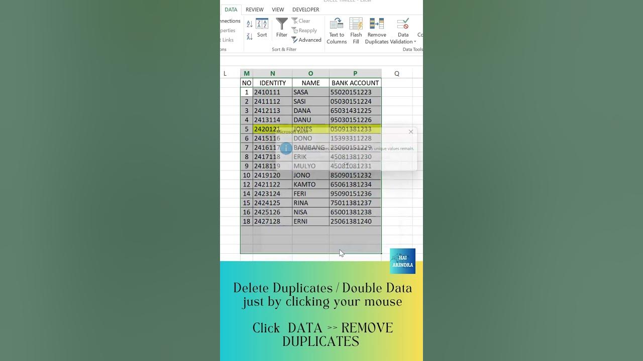 Excel Exceltips Exceltutorial Remove Duplicates Data Just By Clicking Your Mouse Or Touchpad
