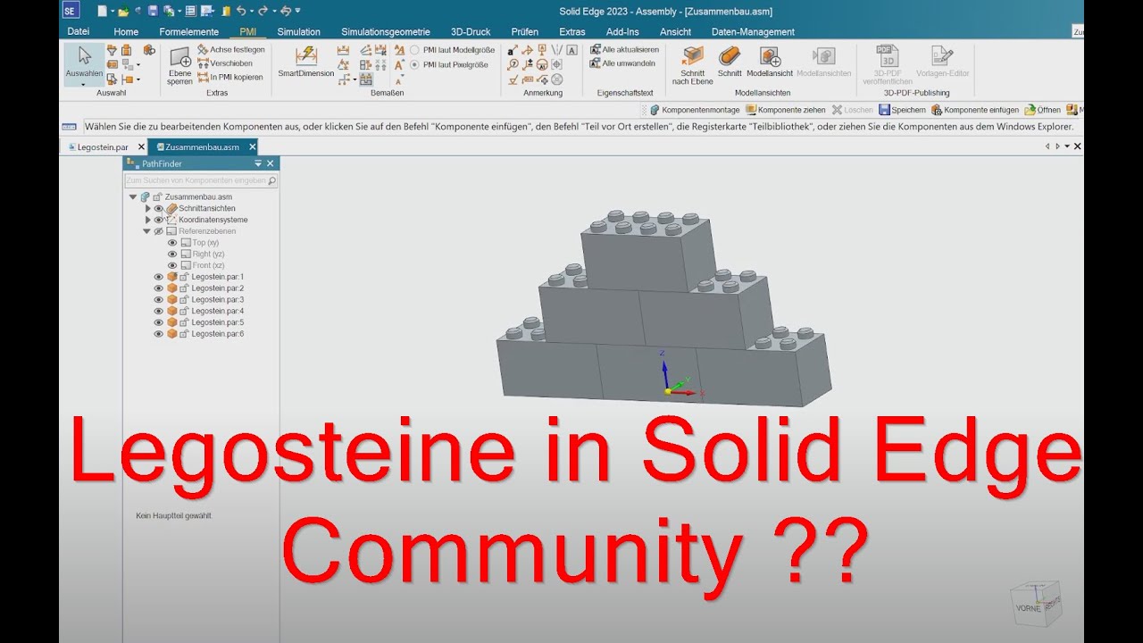 Solid Edge Community Edition Tutorial Baugruppen Legostein - YouTube